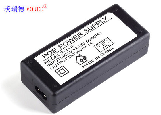 24V DC POE Power Adapter Black Color EU Plug AC100 - 240V Input Voltage