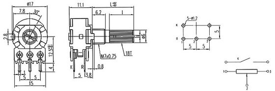 16mm rotary potentiometer, carton potentiometer with metal shaft, potentiometer with switch