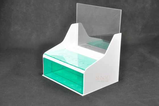 Cream Acrylic Makeup Display Stand Mirrored Function 275×225×327 mm One Drawer