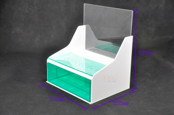 Cream Acrylic Makeup Display Stand Mirrored Function 275×225×327 mm One Drawer