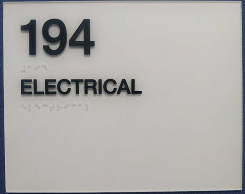 SW 7004 Background Braille Tactile Signs 1/8" Acrylic Panel 1/32" Raised Text Grade II Braille