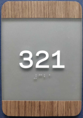 Wood Vinyl ADA Room Signage Straight Edge 1/32" White Raised Copy Grade II Braille