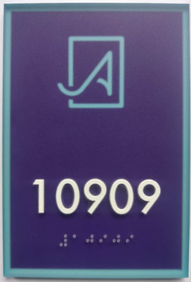 PMS 2695 ADA Compliant Signs  , 1/4" Acrylic Panel Room Number Signs 1/32" White Raised Copy