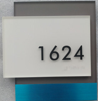 Custom Gray ADA Room Signage 0.02" Brushed Aluminum Bar  1/4" Acrylic Panel
