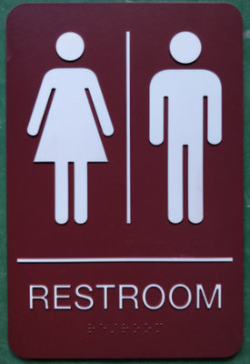 Thermoformed Red ADA Restroom Signs Three Dimensional With 1/32" Tactile Text And Graphic