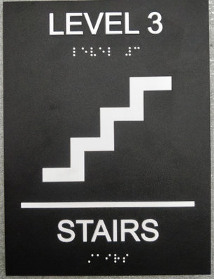 Tactile Text 6"X8" ADA Stair Signs , Black Interior ADA Signs Grade II Braille Straight  Edge