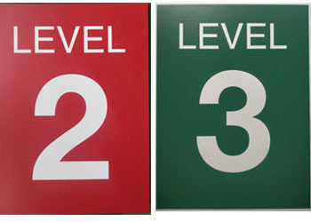 White Text ADA Directional Signs Aluminum Panel UV Printed Text Square Corner