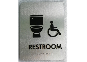 Brushed ACM ADA Braille Restroom Signs Rounded Corner 1/32" Raised Text Pictogram