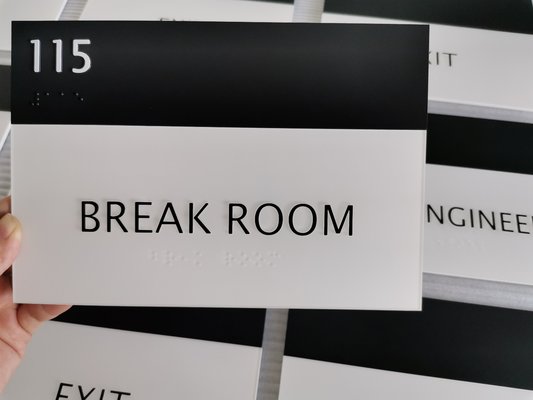 Square Corner ADA Room Signage 1/8" Acrylic Grade 2 Round Braille Vandal Resistant