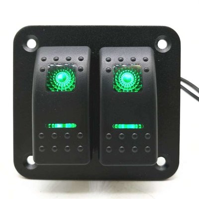 Automotive 2 Gang Toggle Switch 12V 24V Rocker Switch Panel for Car Marine Boat Green LED