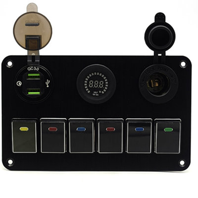 New Design Drawing Silver Aluminum alloy 12V 2A Dual USB Car Charger Cigarette Lighter 6Gang Rocker Switch Panel Plate