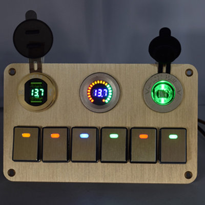 New Design Drawing Silver Aluminum alloy 12V 2A Dual USB Car Charger Cigarette Lighter 6Gang Rocker Switch Panel Plate