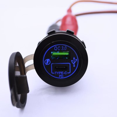 PD Type C USB Car Charger Socket 18W and QC 3.0 USB Quick Charge Socket 12V/24V Car Power Outlet
