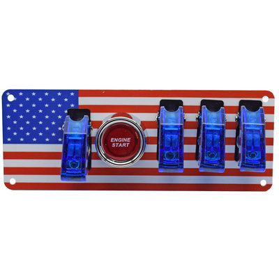 12V Switch Panel Puerto Rican Flag, Push Start, 1 WHITE/4 RED LED Toggle Switch