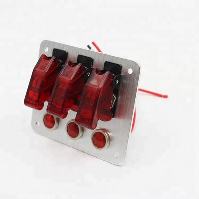 Professional Racing Car Aluminium 12V 20A 3 Gang ON-OFF Toggle switch panel with Indicator in Brush Silver