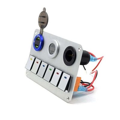 Silver Metal 6 Gang Switch Panel 12V/24V Rocker USB Socket Power Socket Breaker Control QC3.0 Socket