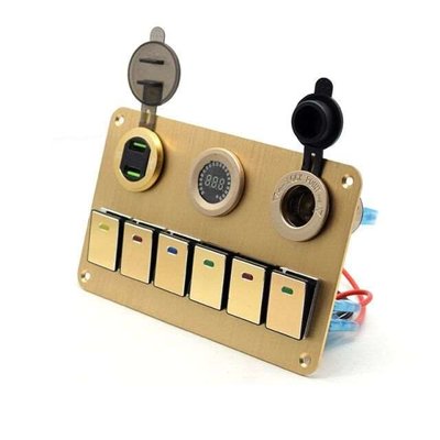 6 Gang Switch Panel 12V/24V Rocker USB Socket Power Socket Breaker Control QC3.0 Voltmeter Car Marine