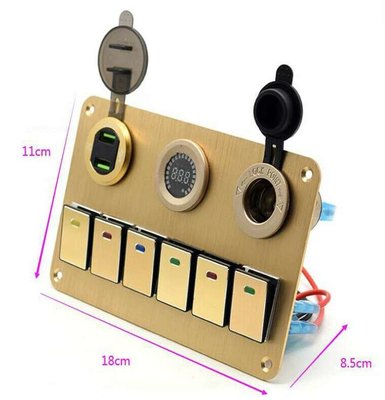 6 Gang Switch Panel 12V/24V Rocker USB Socket Power Socket Breaker Control QC3.0 Voltmeter Car Marine