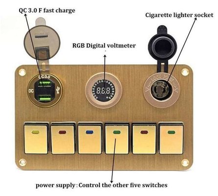 6 Gang Switch Panel 12V 24V Rocker USB Socket Power Socket Breaker QC3.0 RV Car Marine