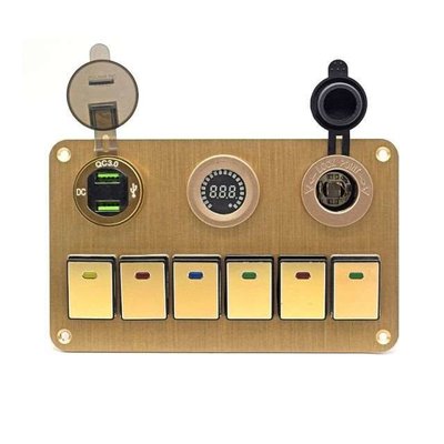 Metal 6 Gang Switch Panel 12V Rocker USB Socket Power Socket Breaker Control QC3.0 RV Car Marine