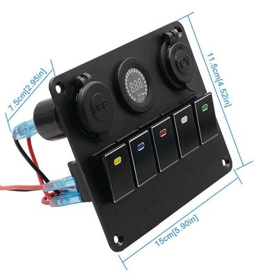 5 Colors LED 5 Gang Switch Panel 12V/24V Rocker USB Socket Power Socket Breaker Control QC3.0 RV Car Marine