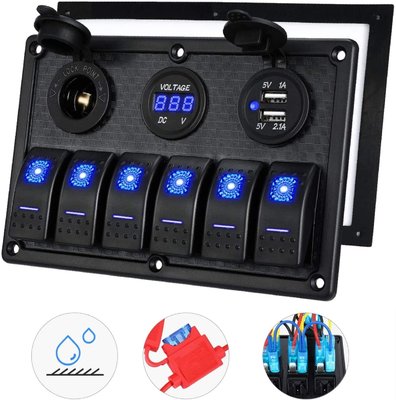6 Gang Marine Boat Rocker Switch Panel, 12V Waterproof RV Led Switch Panel for Car Truck Marine Boat
