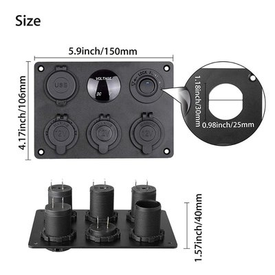 12V Cigarette Socket Panel, 3-Socket Cigarette Lighter Splitter & 12V 4.2A Dual USB Car Socket & LED Lighted ON Off Rock