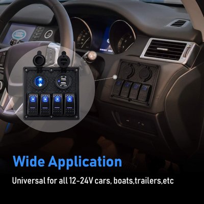 4/6/8 Gang Marine Boat Rocker Switch Panel, 12V Waterproof RV Led Switch Panel for Car Truck Marine Boat