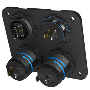 12V Marine Car Charger Socket Panel, 4 in 1 Waterproof Boat Cell Phone Rocker Switch Panel with 12 Volt Dual USB Power O