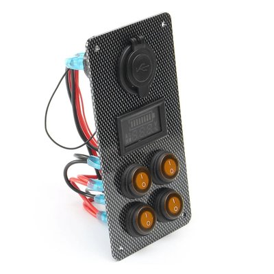 Carbon Grain LED Rocker Switch Panel DC12V 24V Dual USB Charging Ports Switch Panel Universal for Car Boat Caravan Refit