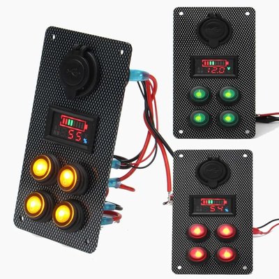 Carbon Grain LED Rocker Switch Panel DC12V 24V Dual USB Charging Ports Switch Panel Universal for Car Boat Caravan Refit