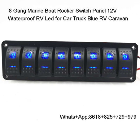8 Gang Marine Boat Rocker Switch Panel 12V Waterproof RV Led for Car Truck Blue RV Caravan