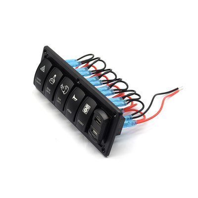 Pre wire 4 Gang LED Rocker Switch Panel kit with 4.2A Dual USB charger Voltmeter for Auto Car Marine