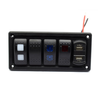 Pre wire 4 Gang LED Rocker Switch Panel kit with 4.2A Dual USB charger Voltmeter for Auto Car Marine