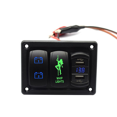 Hot sale LED Switch Panel with 4.2 Amps Dual USB Fast charger Socket built in Voltmeter for Marine Boat Car Truck 2Gang