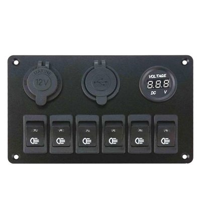 6 Gang Switch Panel 12V Rocker USB Socket Power Socket Red LED QC3.0 Voltage Marine