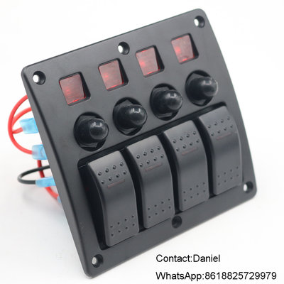 Auto car marine 12V 4 gang Red LED on-off rocker Switch Panel with circuit breaker fuse