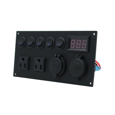 Dual USB Socket Charger LED Voltmeter 15A Power Outlet Rocker Switch Panel