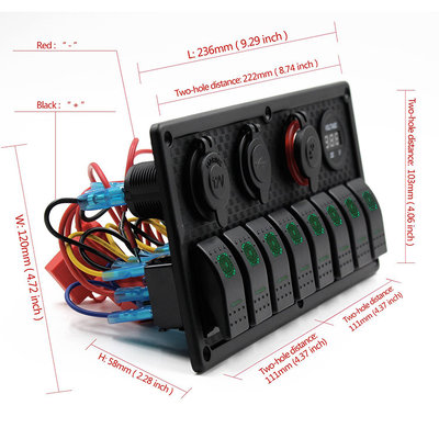 Waterproof Marine Boat 8 gang Rocker Switch Panel with Dual USB charger + Cigarette Lighter +voltmeter