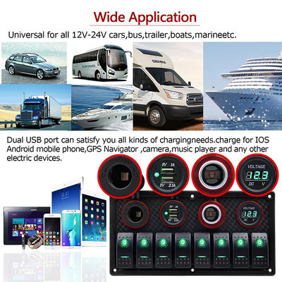 Waterproof Marine Boat 8 gang Rocker Switch Panel with Dual USB charger + Cigarette Lighter +voltmeter