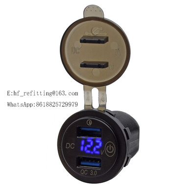 12V/24V 36W Dual USB QC3.0 Charger With Touch Switch and Volt Display for Motorcycle Car Truck Marine Boat Scooter RV Go