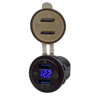 12V/24V 36W Dual USB QC3.0 Car Charger Socket With Touch Switch and Volt Display for Motorcycle Car Truck Marine Boat