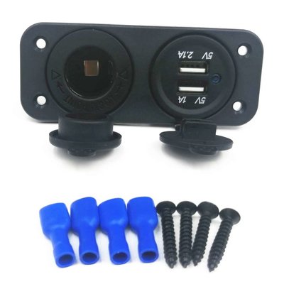 Auto Dual USB Outlet 3.1A Port Socket Charger with Two Hole Panel 12V Power Socket