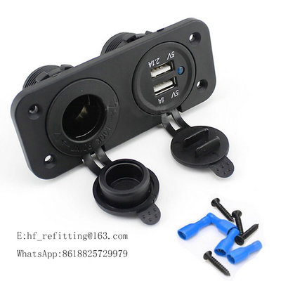 Auto Dual USB Outlet 3.1A Port Socket Charger with Two Hole Panel 12V Power Socket