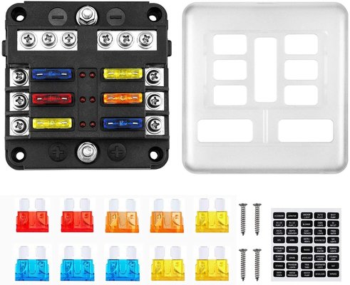 12 Volt Automotive Fuse Box Holder Waterproof with Negative Bus 5A 10A 15A 20A Fuse Panel LED Indicator for Auto, RV,