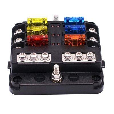 6-Way Fuse Box Block Holder with LED Indicator Waterproof Durable Protection Cover Sticker For Automotive Car