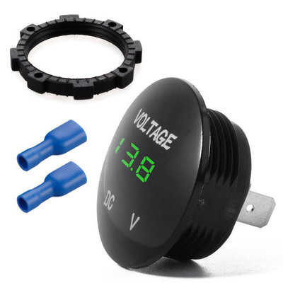 Waterproof Voltmeter, Mini Digital Display Voltage Meter DC 12V-24V Green LED Tester for Car