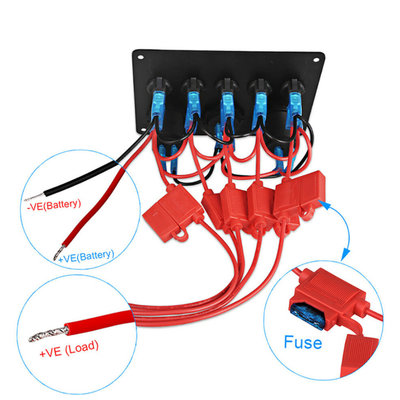 Factory Direct 5 Gang Blue Led Mini Toggle Switch Panel Voltmeter 4.2A Double USB for RV Car Marine Boat 12V-24V