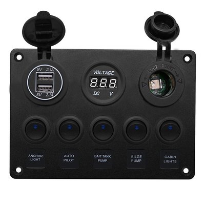 Dual USB Socket Charger 3.1A, Digital Voltmeter, 12V Cigarette Lighter Power Outlet Adapter and on-off 12v 6 gang switch