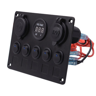 Dual USB Socket Charger 3.1A, Digital Voltmeter, 12V Cigarette Lighter Power Outlet Adapter and on-off 12v 6 gang switch